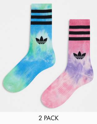 adidas Originals 2 pack tie dye crew socks in pink and blue | ASOS