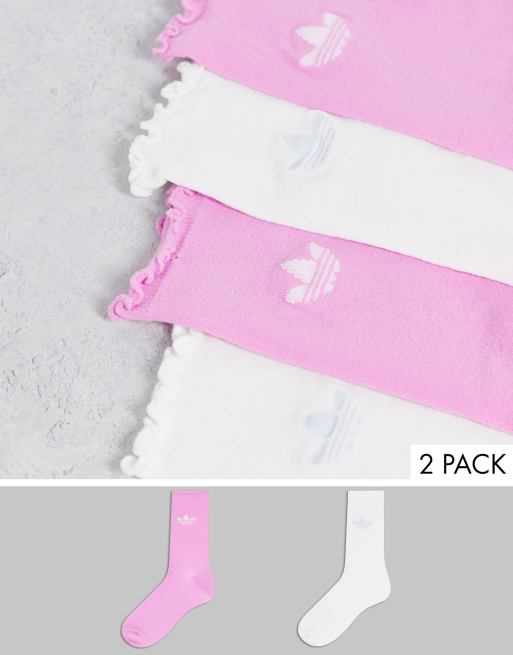 adidas Originals '2000s Luxe' sheer frilly 2pk sock in pink and white ...