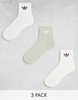 adidas Originals 3 pack trefoil crew socks in neutrals | ASOS