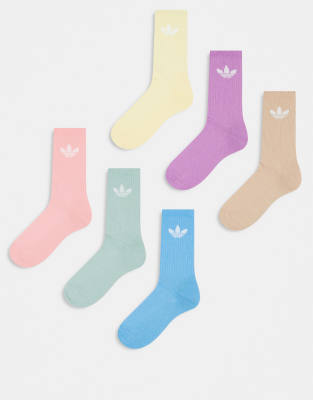 adidas Originals 6 pack crew socks in pastels with trefoil | ASOS