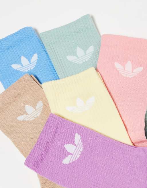 adidas Originals 6 pack crew socks in pastels with trefoil | ASOS