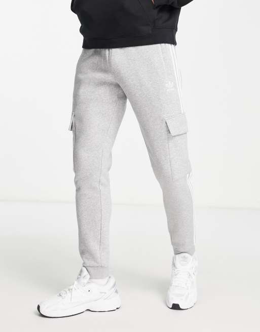 adidas Originals Adicolor 3 stripe slim trefoil cargo trackies in grey ...