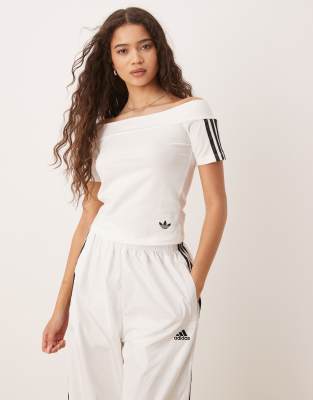 adidas Originals Adicolor off shoulder short sleeve t-shirt in white | ASOS