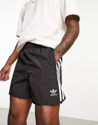 adidas Originals adicolor three stripe 5 inch sprinter shorts in black ...