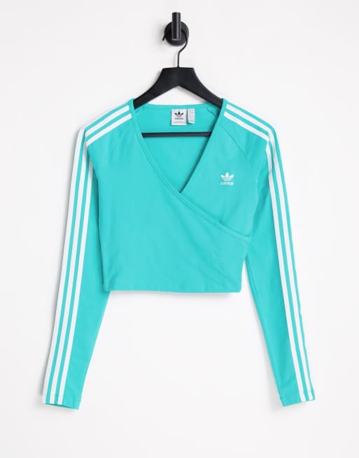 adidas Originals adicolour 3 stripe cropped long sleeve top in mint | ASOS