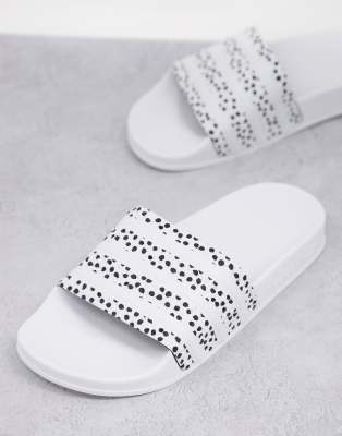 adidas Originals Adilette sliders in white with polka dot print | ASOS
