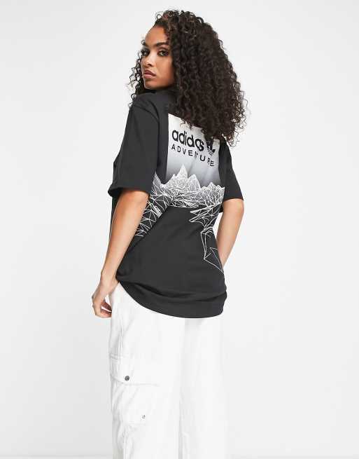 adidas Originals back print adventure t-shirt in black | ASOS