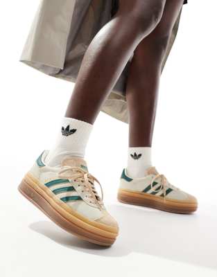 adidas Originals Gazelle Bold platform sneakers in cream and green with ...
