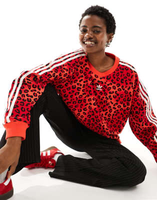 adidas Originals Leopard Luxe sweatshirt in all over red leopard print ...