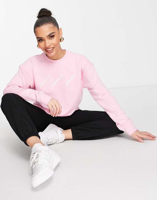 adidas Originals logomania triple logo sweat in pink | ASOS