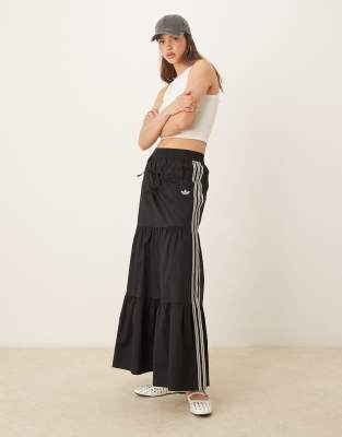 adidas Originals - Maxi rok met 3 gehaakte strepen in zwart | ASOS