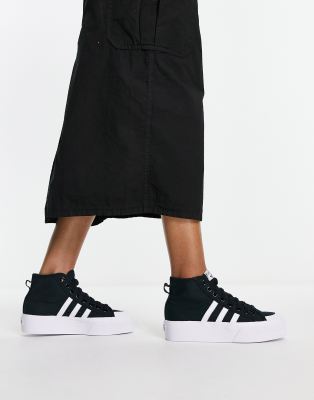 adidas Originals Nizza Platform hi top sneakers in triple black and ...