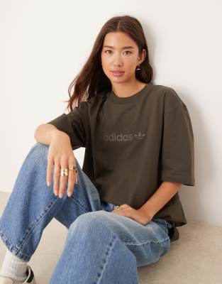 adidas Originals oversized linear logo t-shirt in olive | ASOS
