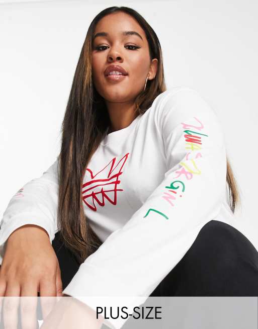 adidas Originals Plus graphic long sleeve t-shirt in white | ASOS