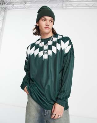adidas Originals Rekive long sleeve check print t-shirt in dark green ...