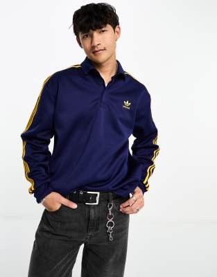 adidas Originals Roll Out Segment polo long sleeved top in navy and ...