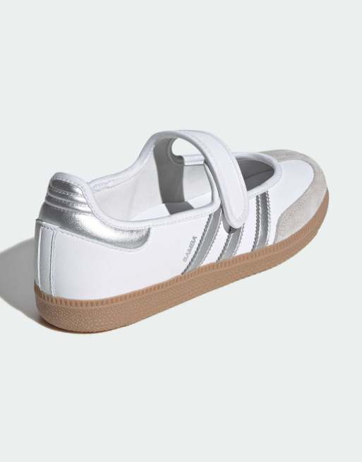 adidas Originals Samba Mary Jane sneakers in white and silver metallic ...