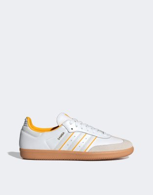adidas Originals Samba OG sneakers in white with yellow stripes | ASOS