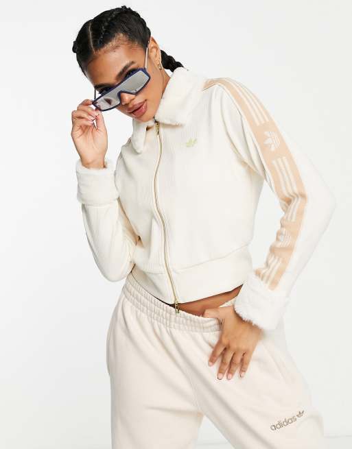 adidas Originals 'Ski Chic' ribbed track top with fur in white | ASOS