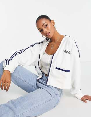 adidas Originals terry towelling cropped cardigan in night sky navy | ASOS