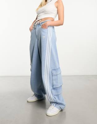 adidas Originals three stripe cargo jeans in blue | ASOS