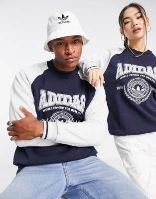 adidas Originals unisex 'Preppy Varsity' large logo sweatshirt in dark ...