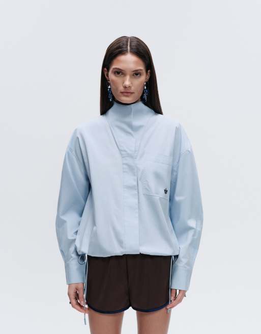 adidas Originals x ASOS oversized funnel neck shirt in blue | ASOS