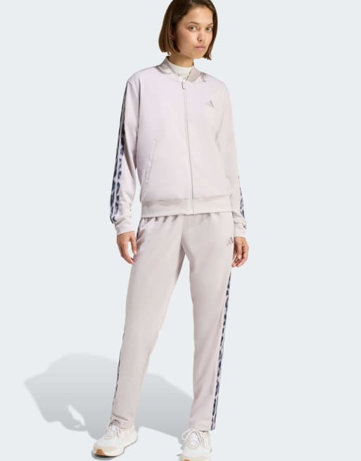 adidas performance 3-stripes leopard print tracksuit in ice purple ...