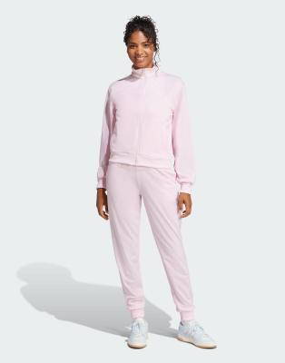 adidas performance Essentials feel cozy track suit in clear pink | ASOS
