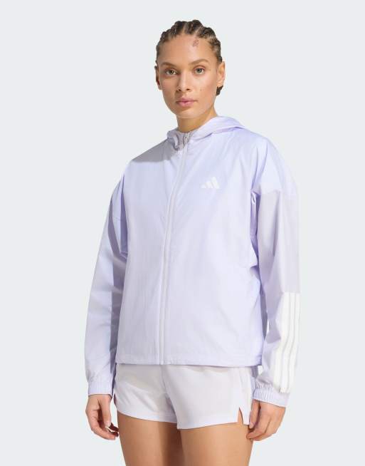 adidas performance Hyperglam 3-stripes windbreaker in frozen purple | ASOS