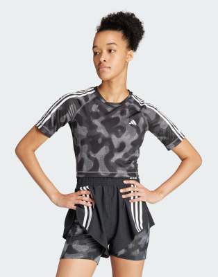adidas performance Own The Run all over print top in Grey | ASOS