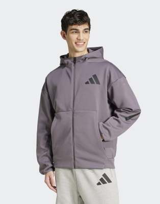 adidas performance Z.n.e. full-zip hooded track jacket in grey strata ...