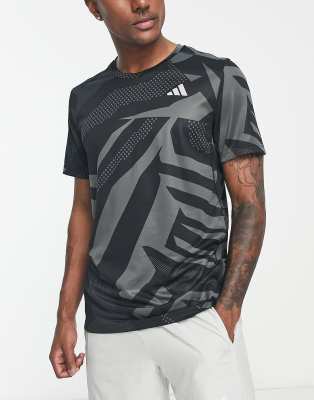 adidas Running Own The Run abstract print t-shirt in black | ASOS