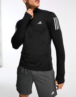 adidas Running Own The Run half zip fleece in black | ASOS