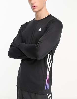 adidas Running Run Icons gradient 3 stripe long sleeve top in black | ASOS