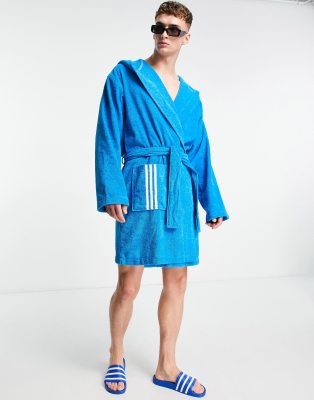adidas Sportswear bathrobe with three stripes in blue | ASOS