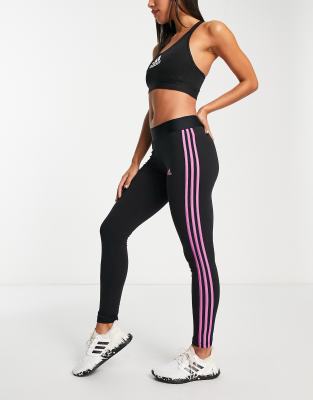 adidas Sportswear Essential 3 stripe leggings in black | ASOS