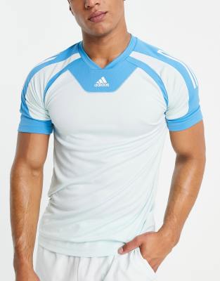 adidas Training colour block panelled t-shirt in light blue | ASOS