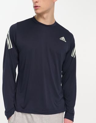 adidas – Training – Icons – Marinblå t-shirt med långa ärmar och ränder ...