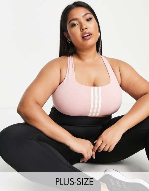 Adidas Training Plus 3 Stripe Design Mid Support Sports Bra In Pink Asos