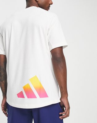 adidas Training Train Icons gradient 3 bar logo t-shirt in white | ASOS