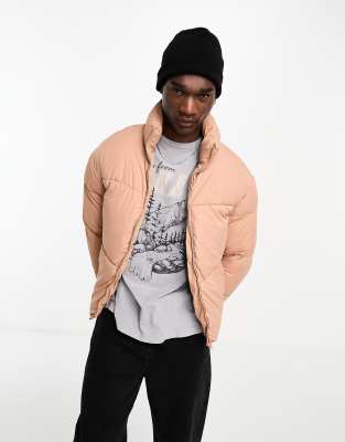 ADPT cropped stand collar puffer jacket in dusky pink | ASOS
