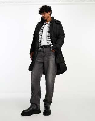 ADPT long puffer jacket with hood in black | ASOS