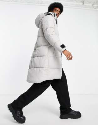 ADPT long puffer jacket with hood in grey | ASOS