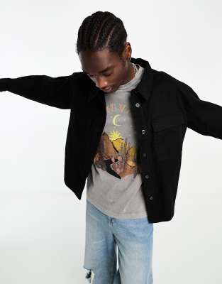 ADPT oversized boxy fit twill overshirt in black | ASOS