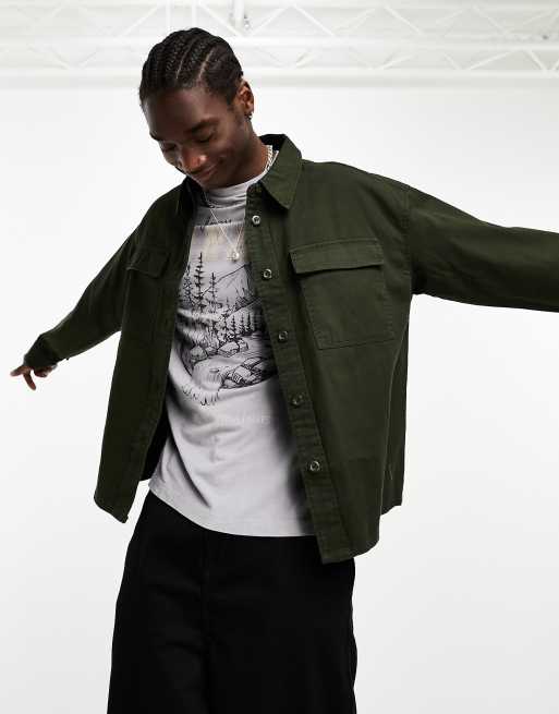 ADPT oversized boxy fit twill overshirt in khaki | ASOS