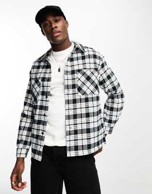 ADPT oversized boxy flannel check overshirt in white | ASOS