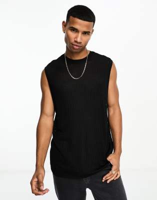 ADPT oversized open knit singlet in black | ASOS