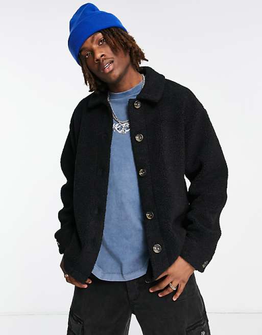 ADPT - Oversized overshirt van teddy borg in zwart | ASOS ADPT - Oversized overshirt van teddy borg in zwart | ASOS