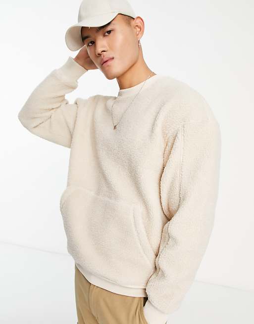 ADPT - Oversized sweatshirt van teddystof met ronde hals in beige | ASOS ADPT - Oversized sweatshirt van teddystof met ronde hals in beige | ASOS